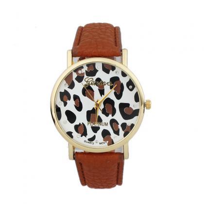 Leopard Watch, Leopard Leather Watch, Brown Leather Watch, Bracelet ...